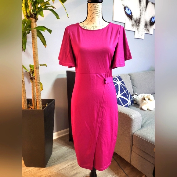 Dresses | Metamorphosis Form Fitting Pink Midi Dress Size L Zipper ...